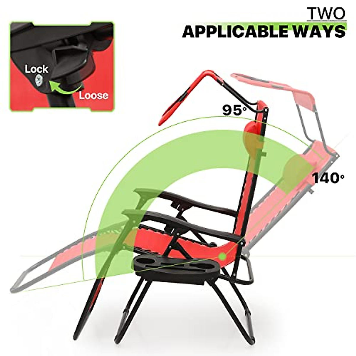 Magshion Zero Gravity Chair with Canopy Set of 2, Reclining Outdoor Patio Lounge Chair, Folding Anti Gravity Recliner, Portable Lounger with Removable Cup Holder Side Tray and Pillow Headrest (Red)