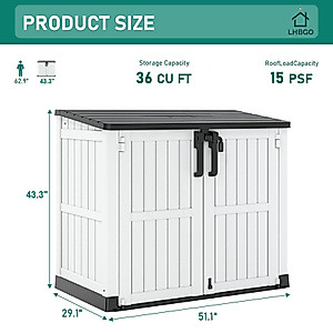 LHBGO Outdoor Resin Storage Shed 36 Cu. Ft. Generator Horizontal Storage Large Capacity Weather Resistant Storage Box, Lockable Resin Waterproof Shed for Garbage Cans, Garden Tools