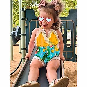 ADIFUN Toddler girl clothes 18-24 months girl summer pineapple pattern suspender romper+Headband two-piece suit toddler girl jumpsuit clothes outfits