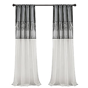 Lush Decor Night Sky Window Curtain Panel for Living, Bedroom, Dining Room (Single Curtain), 42"W x 95"L, Gray & White