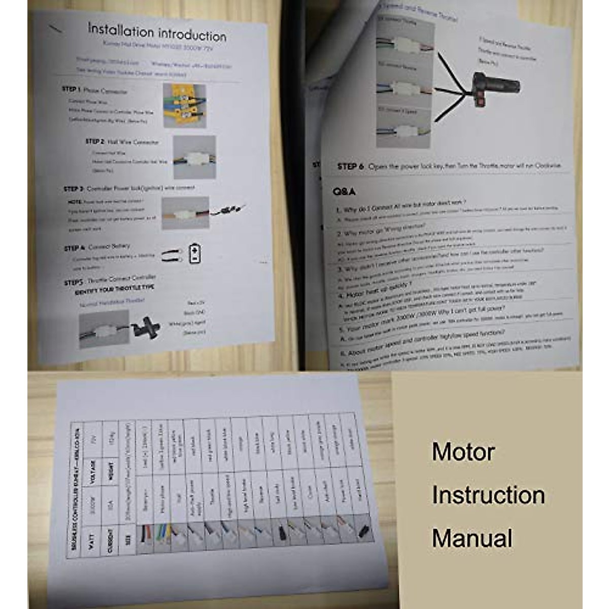 BLDC 72V 3000W Brushless Motor Kit with 24 Mosfet 50A Controller and Throttle for Electric Scooter E Bike Engine Motorcycle DIY Part Conversion Kit (6 Part in 1 and Motor with Foot)