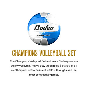 Baden Champions Volleyball Net Set | Volleyball Bag, Adjustable Poles, Volleyball Ball & Pump, & Boundary Lines | Portable Volleyball Net for Backyard or Outdoor Activities for Men, Women & Kids