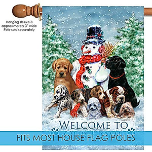 Toland Home Garden 28x40 Inch Double Sided Garden Flag Winter Flag, Snowman with Pups Christmas Winter Garden Flag House Flag For Outdoor Yard Decoration