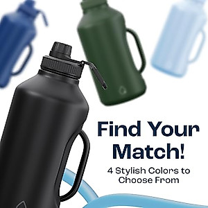 AQUAFIT Insulated Water Bottle 64 oz with Handle - Straw and Chug Lid - Stainless Steel Water Bottles - 64 oz Water Bottle - 64oz Insulated Water Bottle with Straw (64 Ounces, Midnight Black)
