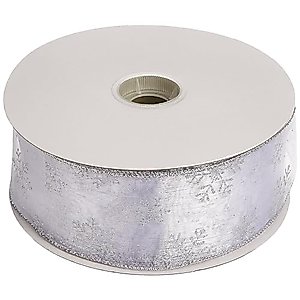 Morex Ribbon 7405.60/50-701 Snowflake 2.5" X 50 YD Nylon Sheer Wired Glitter Ribbon, White/Silver, Ribbon Art Supplies for Christmas Decorations, Indoor Christmas Ribbon for Gift Wrapping Art Set