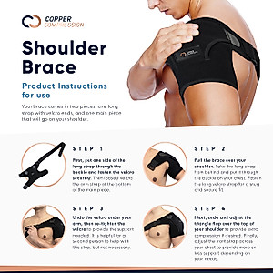 Copper Compression Recovery Shoulder Brace - Immobilizer for Torn Rotator Cuff, AC Joint Pain Relief, Dislocation, Arm Stability, Injuries, Tears - Adjustable Fits Men, Women - Black - One Size
