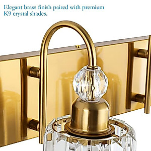 Ralbay Crystal Bathroom Vanity Lights 5-Lights Brass Gold Crystal Bathroom Vanity Lights Over Mirror Modern Crystal Gold Bathroom Wall Lighting Fixtures