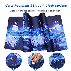 Imegny Large Gaming Mouse Pad, Extended XXL Desk Pad & Non-Slip Rubber Mat for Mice and Keyboard with Stitched Edges （90x40 zisecity006）