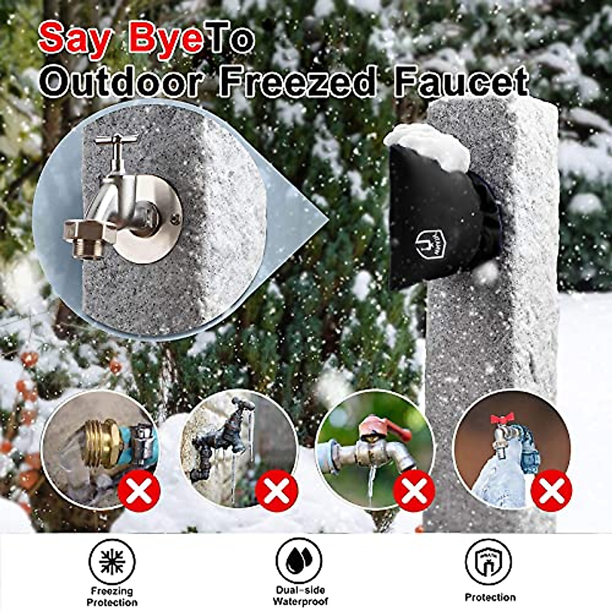 WNATN Outdoor Faucet Cover for Winter Freeze Protection,7.8" H x 6.2" W,Thickened AntiFrozen Waterproof Outdoor Faucet Protector,Set of 2(Black)