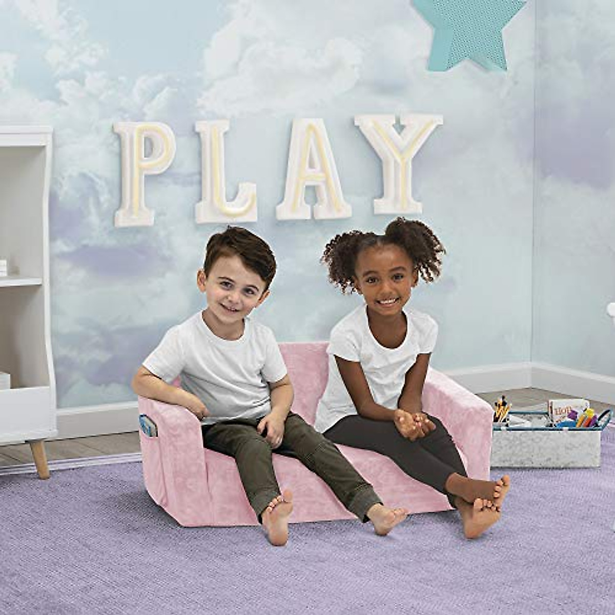 Delta Children Serta Perfect Sleeper Extra Wide Convertible Sofa to Lounger, Comfy 2-in-1 Flip Open Couch/Sleeper for Kids, Pink