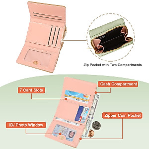 Sunwel Fashion Quilted Women's Wallets with Exterior Zipper Around Coin Purse Tri-fold Bill Wallet with 7 Card Slots 1 ID Window (GREEN)