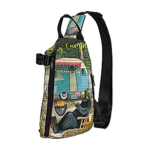 Rope Bag - Crossbody Sling Backpack Happy Camper Sling Bag Travel Hiking Chest Bag Daypack
