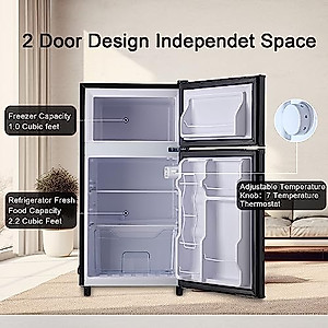 WANAI Compact Refrigerator 3.2 Cu.Ft Mini Black Fridge With Freezer Single Door Mini Refrigerator with 5 TEMP Modes for Dorm Office Bedroom