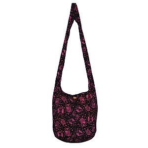 Coi Fish Star Skull Butterfly Star Polka Dot Boho Hobo Hippie Gothic Crossbody Bag Purse 33" (CoiFishBlackGrey)