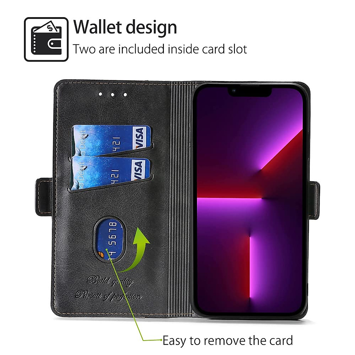Fansipro Wallet Folio Case for Oppo Reno 2 Z, Premium PU Leather Slim Fit Cover for Reno 2 Z, 2 Card Slots, Friendly Fit, Black & Gray