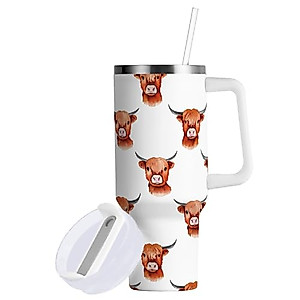 ODAWA 40oz Fall Insulated Tumbler with Straw and Handle, Cute Highland Cows Double Wall Insulated Tumbler