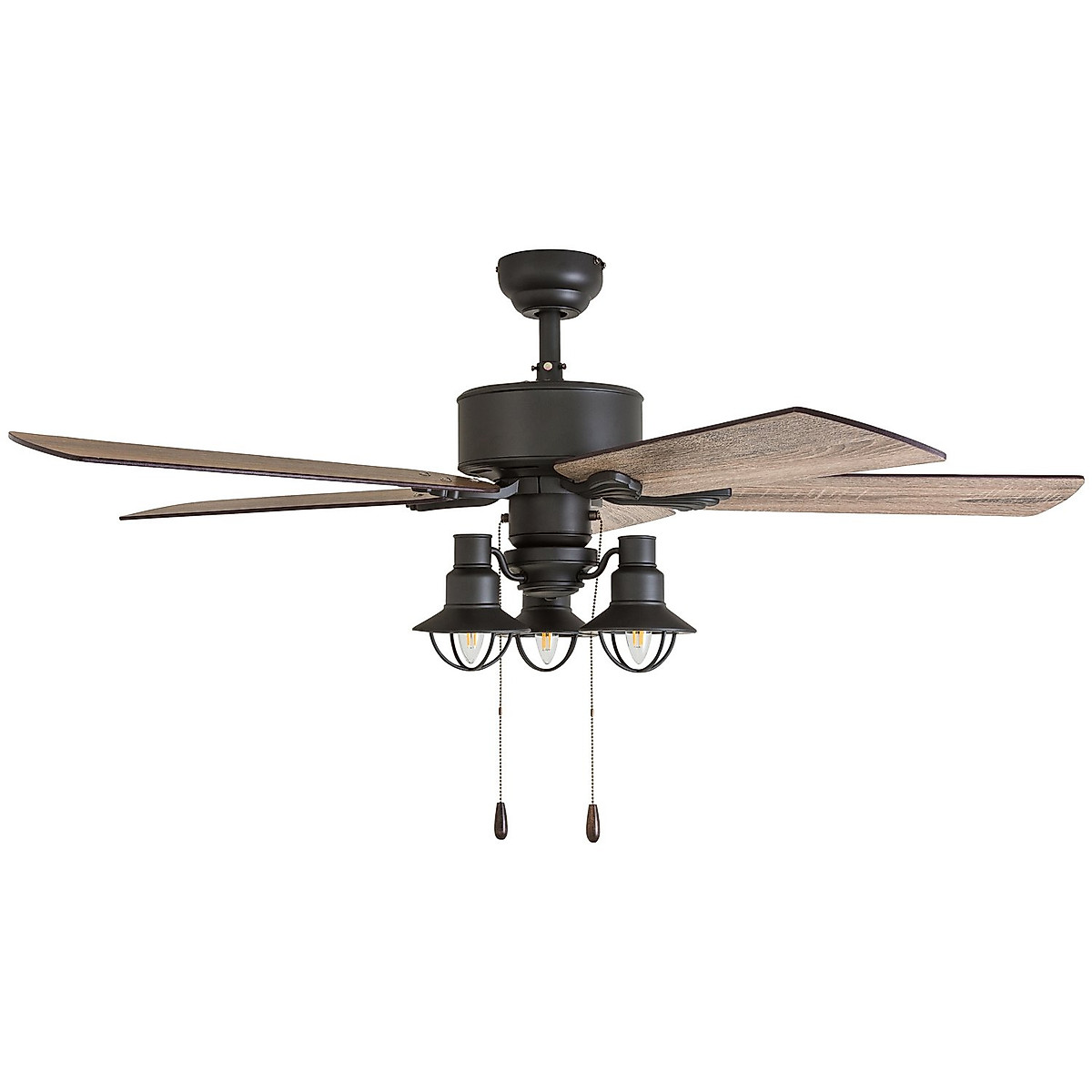 Prominence Home Sivan, 52 Inch Farmhouse LED Ceiling Fan with Light, Pull Chain, Three Mounting Options, 5 Dual Finish Blades, Reversible Motor - 50651-01 (Bronze)
