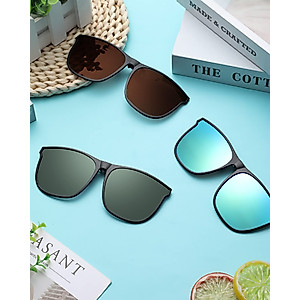 Frienda 3 Pair Oversize Polarized Clip-on Sunglasses Large Anti-glare TR90 Frame Flip up Driving Glasses for Women Men (Green, Dark Green, Brown)