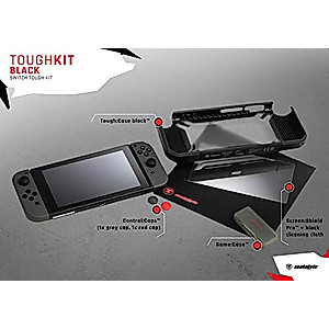 Snakebyte Tough Kit - Accessory Set Including Rubber Hard Case H9 Glass Protector Cleaning Cloth Thumb Grips Game Hard Case for Nintendo Switch - Black - Nintendo Switch