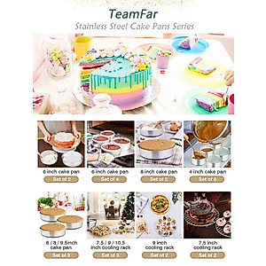 TeamFar Cake Pan, 4’’ - 6’’ - 8’’ - 9½’’ - 11’’, Stainless Steel Round Baking Tier Cake Pans Set, Healthy & Heavy Duty, Mirror Finish & Dishwasher Safe - Set of 5