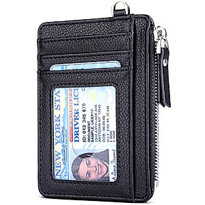 Teskyer Slim Minimalist Wallet, RFID Blocking Credit Card Holder Leather Wallet with Zipper Pocket for Men Women - Lichee Black