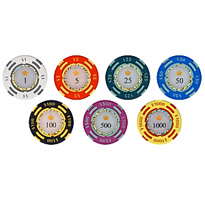 Versa Games 13.5 Gram Poker Chips - Clay Poker Chips Set - 500 Piece Crown Casino Poker Set with Numbers Denomination - New Upgraded Poker Case