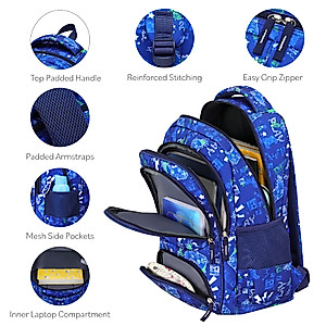 MYGOO Kids Backpack for Boys | Primary School Backpack for Teen | Doubleday Collection | 17" tall | Gamer Blue