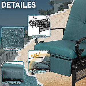 Patiomore Patio Adjustable Lounge Chair, Outdoor Recliner Metal Automatic Chaise Chair with Removable Cushions, Blue
