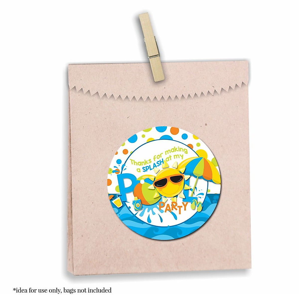 Pool Birthday Party Thank You Sticker Labels for Boys, 40 2" Party Circle Stickers by AmandaCreation, Great for Party Favors, Envelope Seals & Goodie Bags
