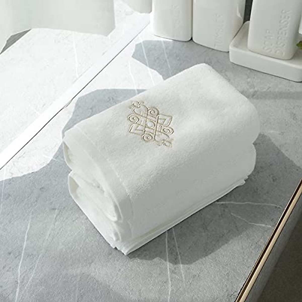 sense gnosis Luxury White Hand Towels Super Thick Soft Embroidered Decorative Hand Towel 100% Cotton Highly Absorbent for Bathroom, Home, Hotel & Spa (13 x 29 Inch Set of 2)
