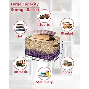 Storage Organizer Bins Set of 1 Storage Baskets for Clothes on Shelves With Handles Gradient Marble Texture Glitter Purple and Gold Rectangular Fabric Laundry Baskets for Organizing