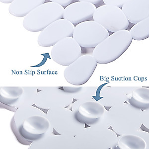 Webos Bath Shower Mat Non Slip: Extra Large Pebble Bathtub mat for Kids, Elderly, Anti Slip Shower Matt with Drain Holes Suction Cups Tub Mat - 16 X 40 Inch White