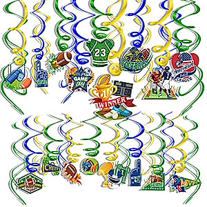 HOWAF Super Football Party Hanging Swirls Decorations, 30pcs Super Football Bowl Foil Swirls for Football Themed Party Supplies, Touchdown American Football Party Spiral Streamer Decorations for Football Game Day