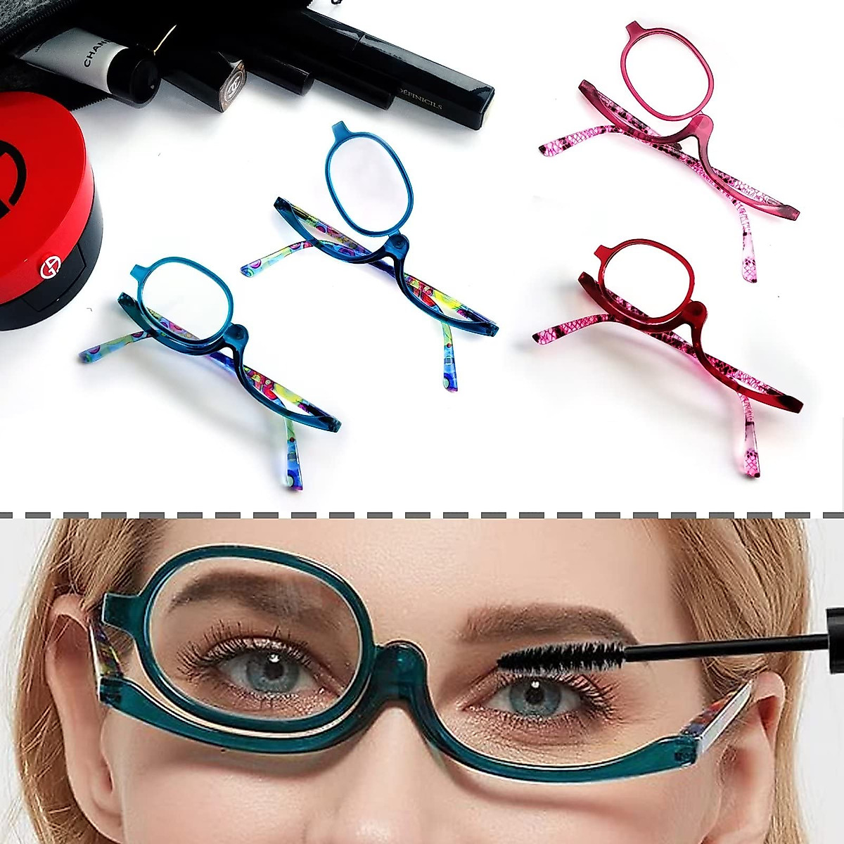 Sehnsucht 2 Pairs Eye Make Up Reading Glasses Womens Magnifying Cosmetic Readers Rotating Makeup Glasses for Women Blue Purple Tortoise 3660 2.50