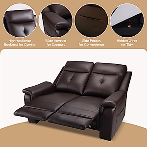 VUYUYU 2 Seater Recliner Sofa - Double Reclining Loveseat with Massage & Heating - PU Leather Home Theater Seating Manual Recliner Motion Living Room Chair (Brown)