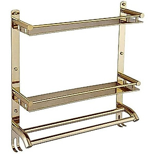SilteD Gold-Plated 2-Layer Towel Rack with Double Rods Hooks, 600 * 120 * 560 Mm Bathroom Storage Rack Towel Rail,Families Schools Hotels