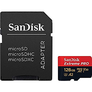 SanDisk 128GB Extreme PRO® microSD™ UHS-I Card with Adapter C10, U3, V30, A2, 200MB/s Read 90MB/s Write SDSQXCD-128G-GN6MA