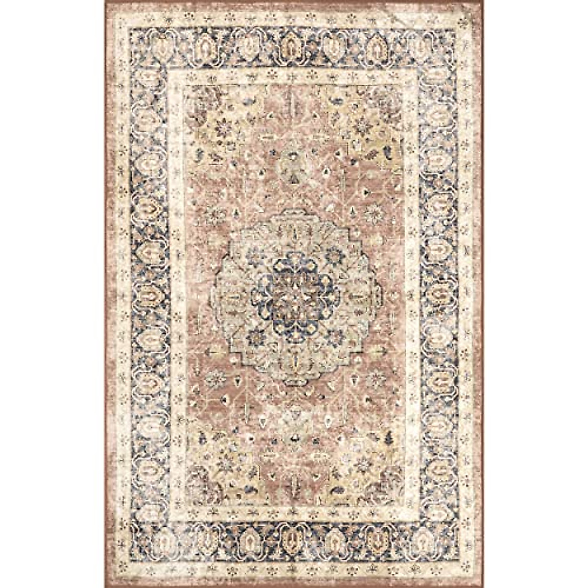nuLOOM Jessa Faded Medallion Machine Washable Area Rug, 8' x 10', Peach