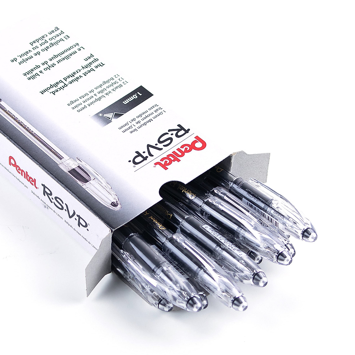 Pentel RSVP Ballpoint Pen, 1.0 mm, Black Ink, 12 Pack (BK91-A)