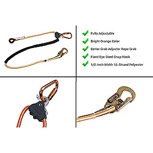 Pelican Rope Positioning with Steel Snap Hook (1/2 inch x 8 feet) – Adjustable, High Visibility Polyester Rope for Fall Protection, Arborists, Tree Climbers - ANSI Z133 & OSHA 1910/1926 Certified