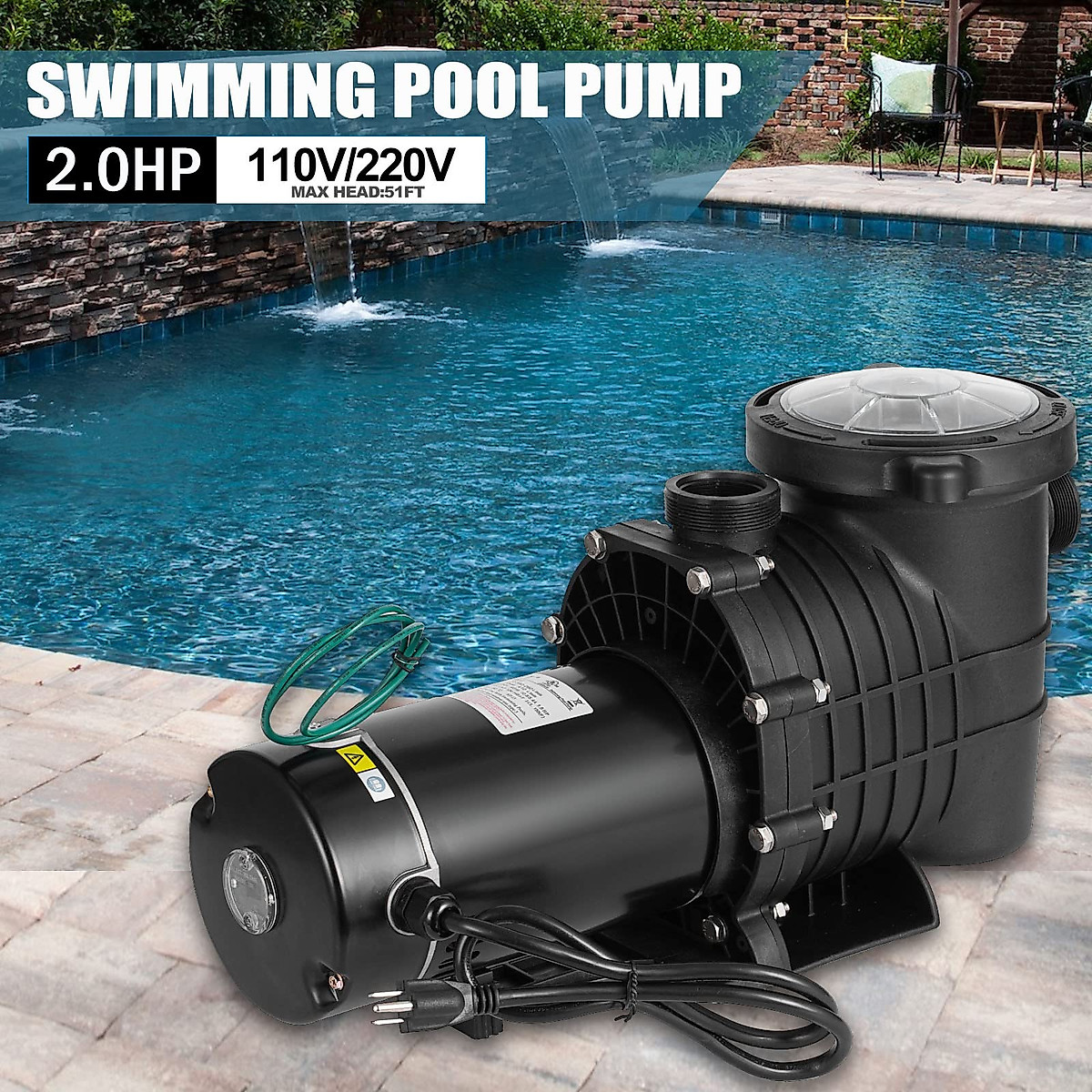 TOPDEEP 2HP Pool Pump Inground, Self Primming pool pump above ground, 6800 GPH Swimming pool pumps Dual voltage with Strainer Basket 1500W