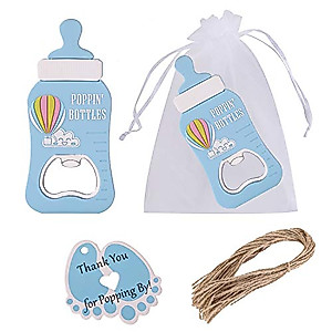 24Pack Poppin Bottle Shaped Bottle Opener Boy Baby Shower Favor 1st Birthday Gifts for Guest Kids Birthday Party Favor Mom-To-Be Party Souvenir/Keepsake,Baby Shower Decoration (Blue, 24)