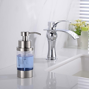 Delle Rosa Soap Dispenser, Foaming Soap Dispenser, Clear Bottle for Bathroom Vanities or Kitchen, Stainless Steel Pump Head, Countertops Soap Dispenser Brushed Nickel, 250ml/8oz