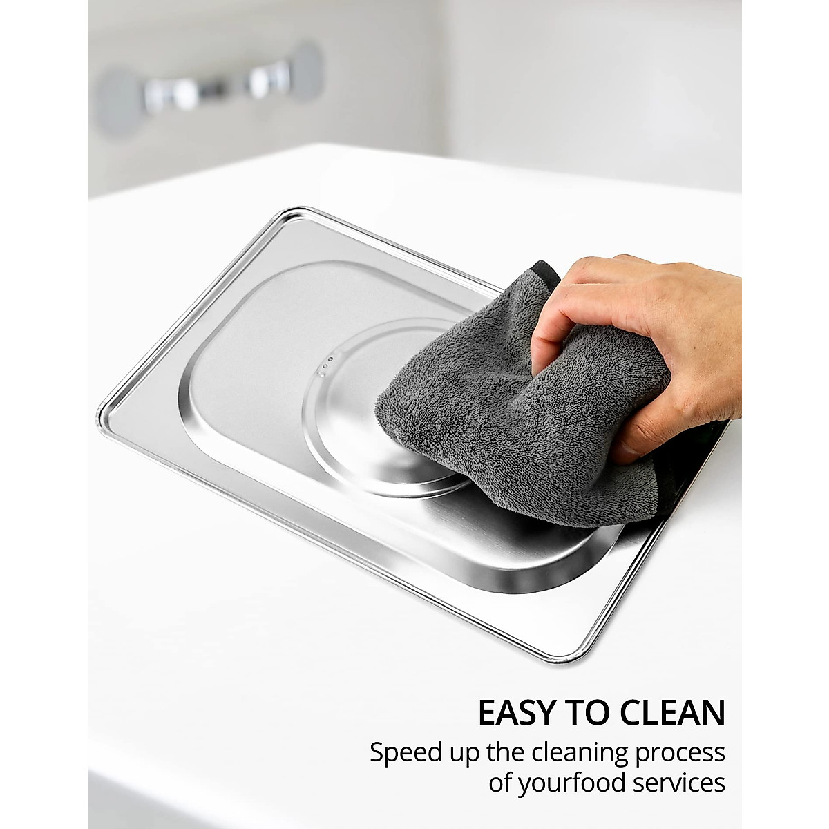 QWORK Solid Pan Lid with Handle, 4 Pack Stainless Steel Steam Table Pan Cover for 1/4 Size Steam Pans