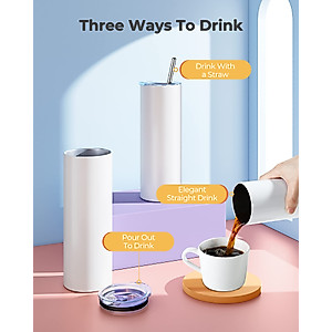 Hiipoo 2 Pack Sublimation Tumblers Bulk 20 oz Skinny, Stainless Steel Double Wall Insulated Straight Sublimation Blanks Tumbler Blank White Cup with Heat Transfer