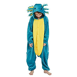 DarkCom Animal Onesie Flannel One Piece Cosplay Blue Axolotl Halloween Costume for Girls Boys