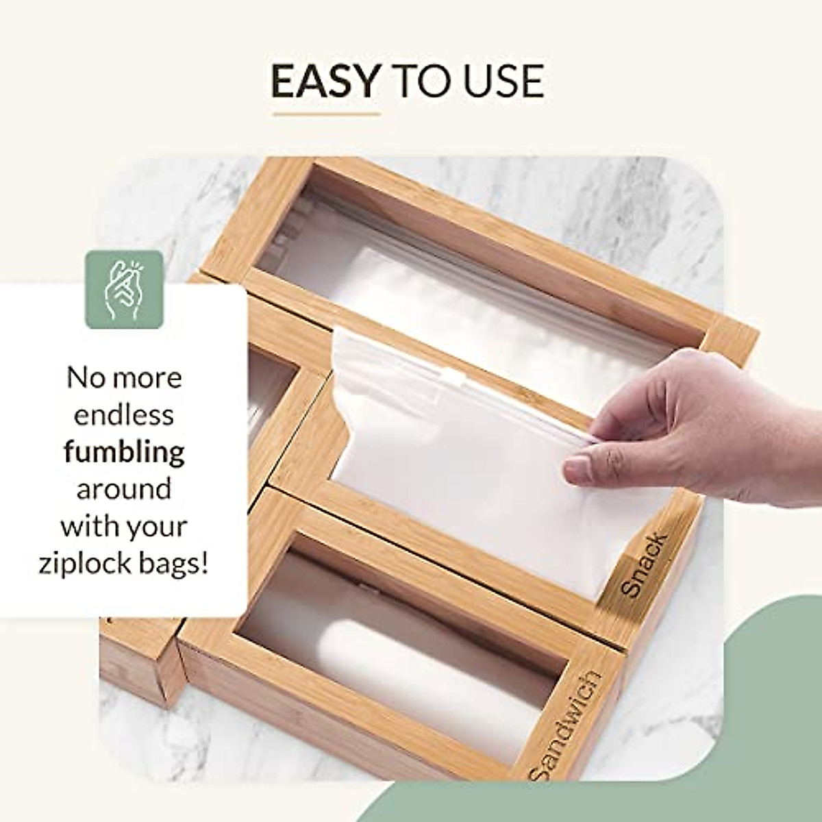 Ziplock bag organizer, bamboo ziplock organizer for drawer, bag organizer for kitchen plastic bag storage, ziplock bag organizer