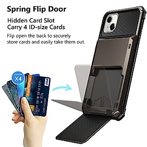 Vofolen Case for iPhone 13 Case Wallet 4-Card Holder ID Slot Flip Door Hidden Pocket Anti-Scratch Dual Layer Hybrid TPU Bumper Armor Protective Hard Shell Back Cover for iPhone 13 6.1 Gun Metal