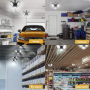 JACKYLED Ultra-Bright LED Garage Light 60W High Brightness 6900LM CRI80 Deformable Trilights Garage Lights Adjustable Light with 3 Panel Shop Light for Garage Basement Warehouse