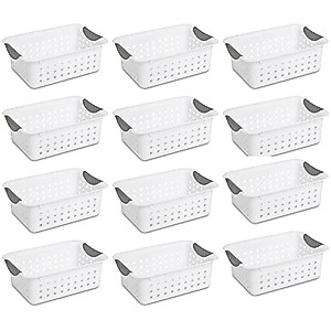 12) Sterilite 16228012 Small Ultra Plastic Storage Bin Organizer Baskets -White (non-0903)